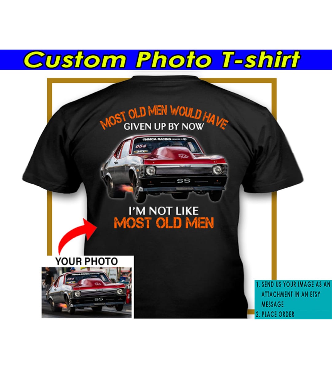 Drag Racing Racer Grandpa Gift Personalized Photo T-shirt, Muscle Car ...