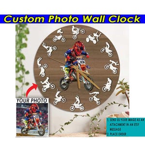 Motocross MX Rider Dirt Biker Personalized Photo Wooden Wall Clock ...