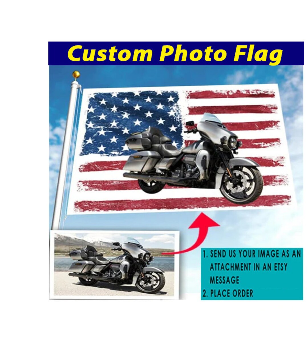 American Biker Motorcycle Personalized American House Flag, Custom ...