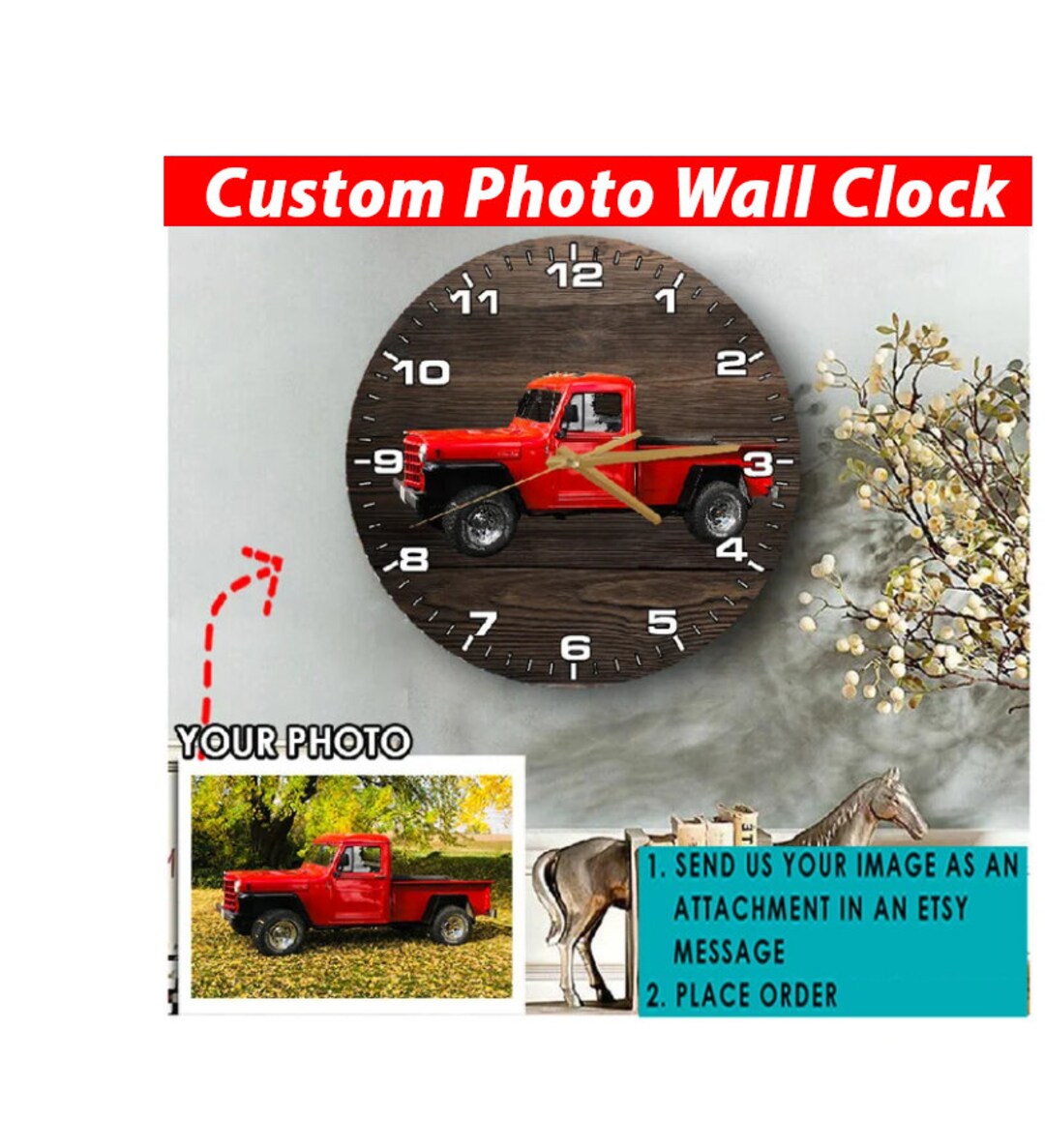 Classic Pickup Truck Personalized Wooden Wall Clock, Square Body, Gifts ...