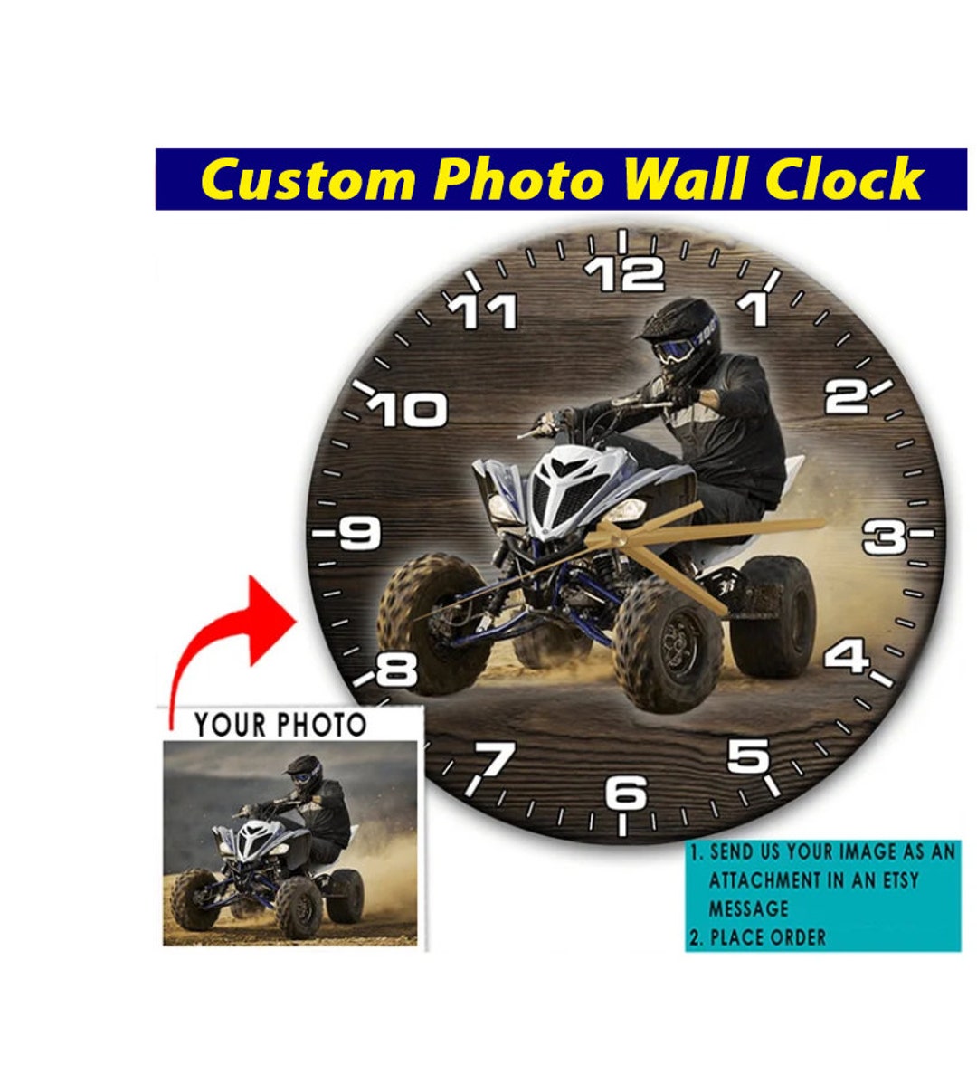 ATV UTV Racing Dirt Quad Personalized Wooden Wall Clock, Gift for Mud ...