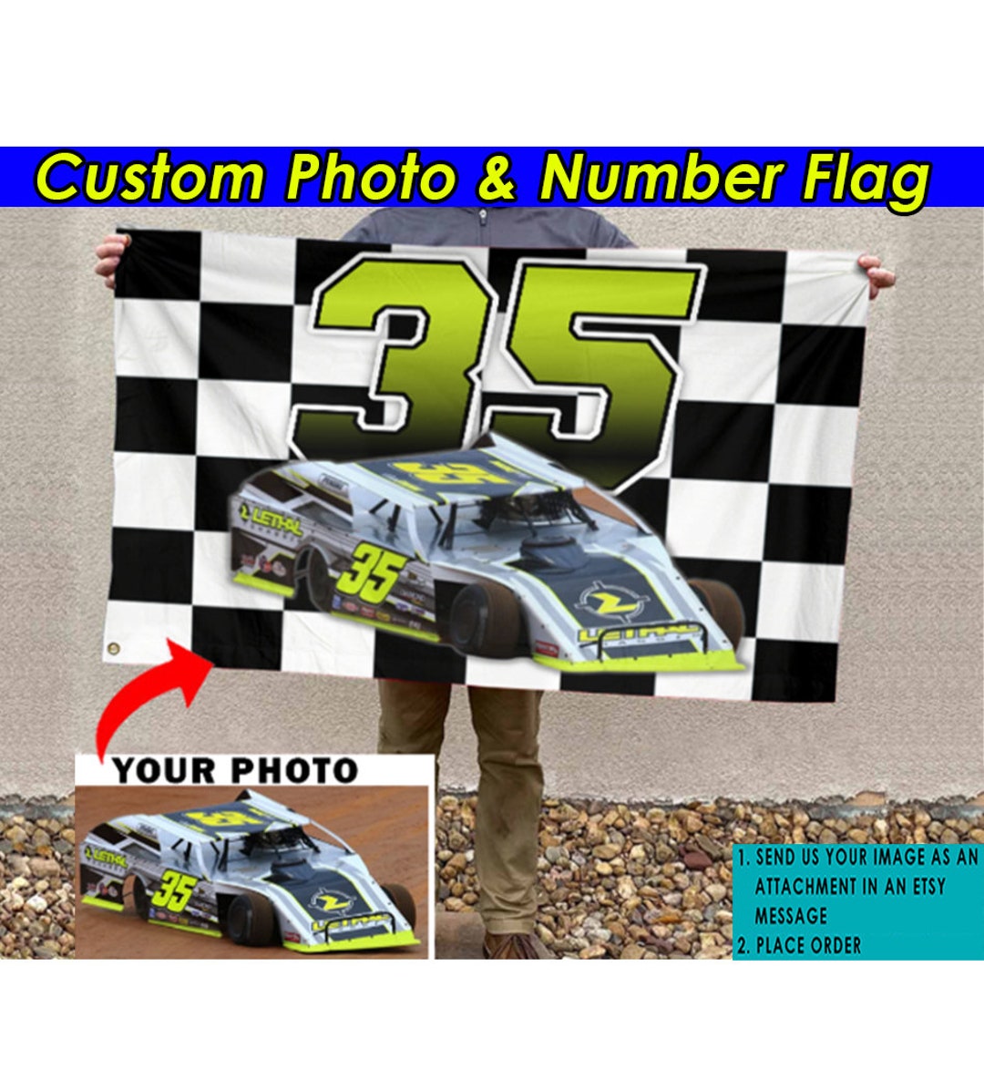 Personalized Dirt Track Racing Checkered Flag, Custom Photo & Number ...