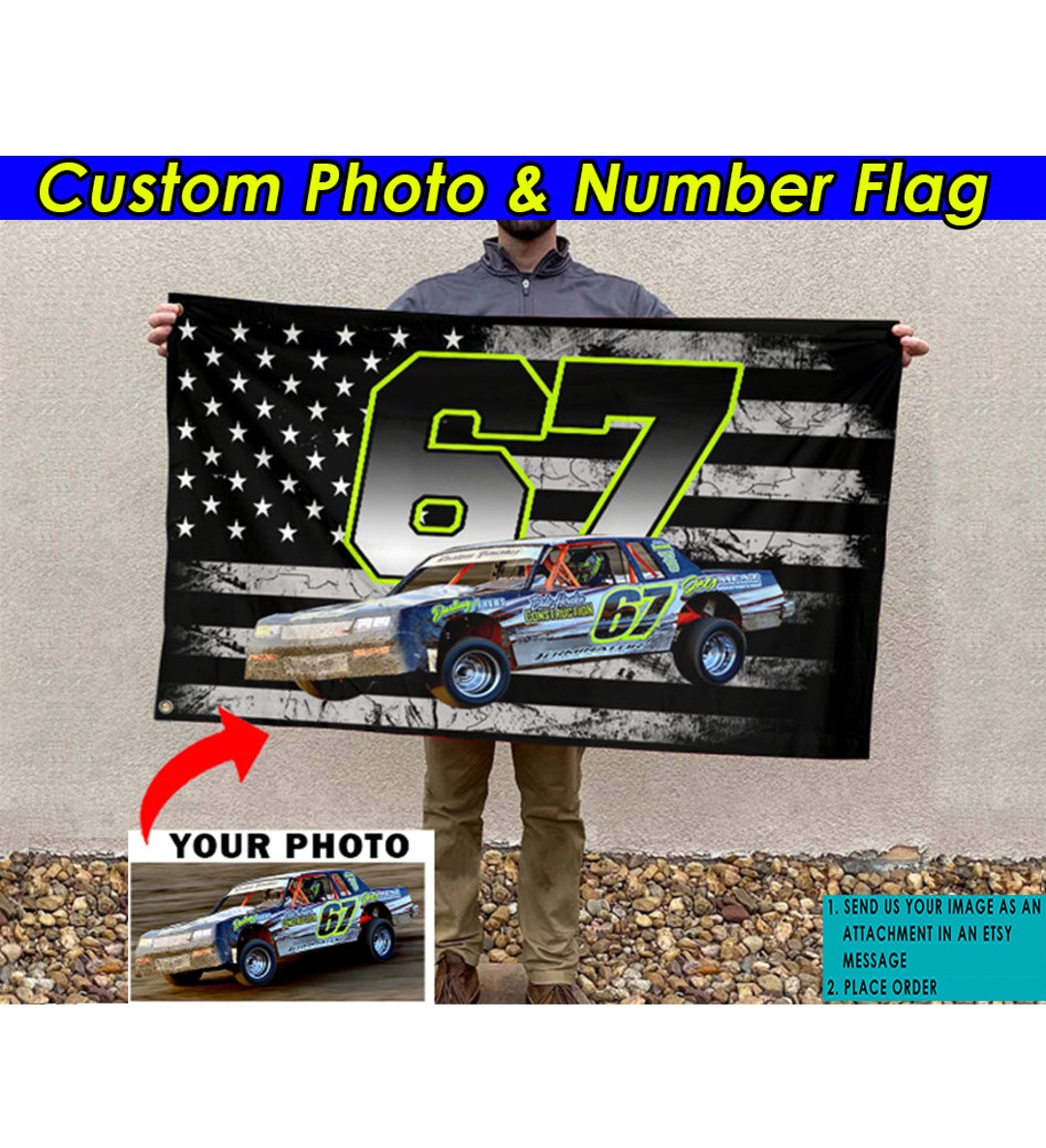 Late Model Dirt Track Racing Personalized Photo & Number American Flag ...