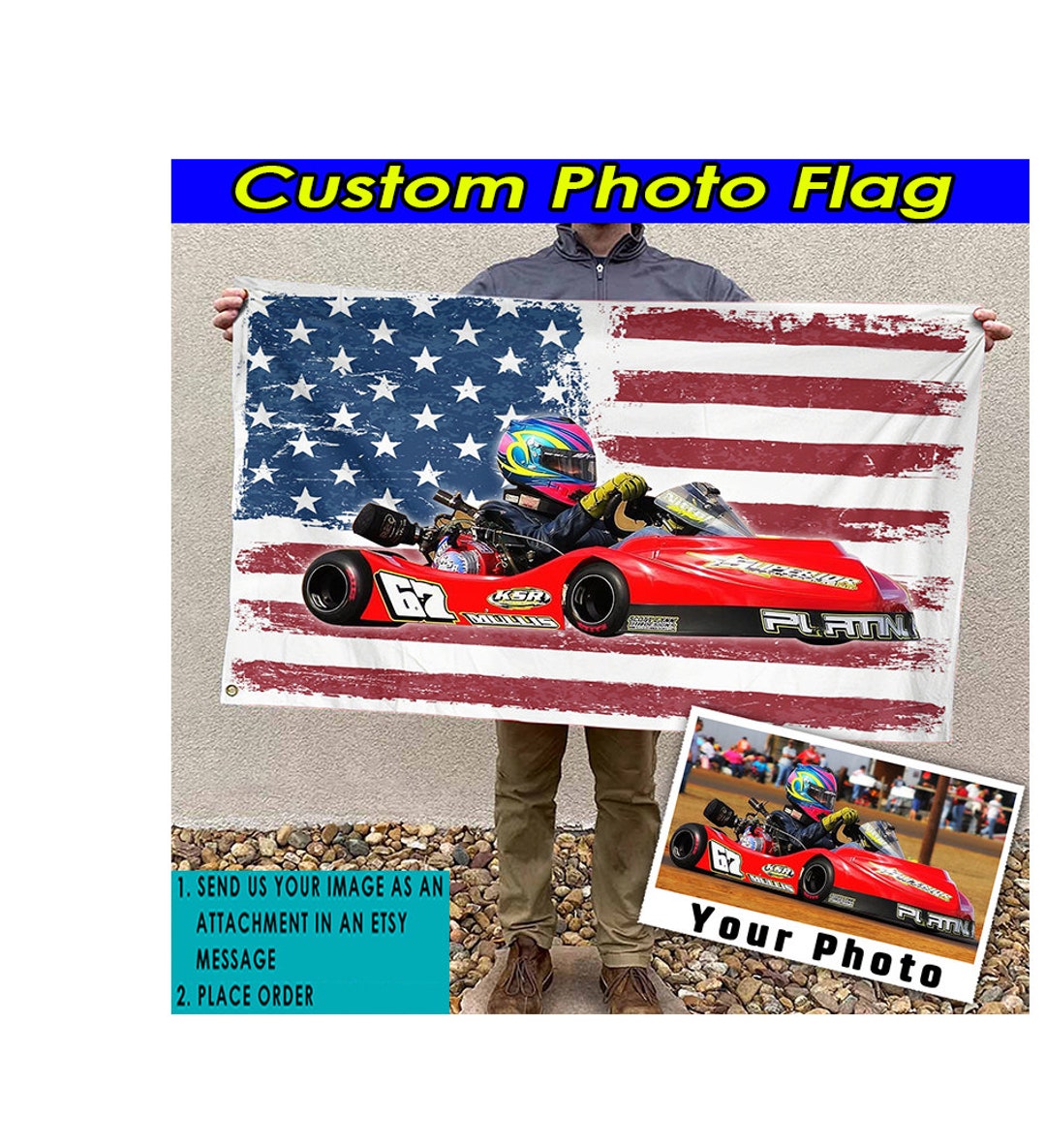 Go Kart Karting Dirt Track Racing Personalized American House Flag ...