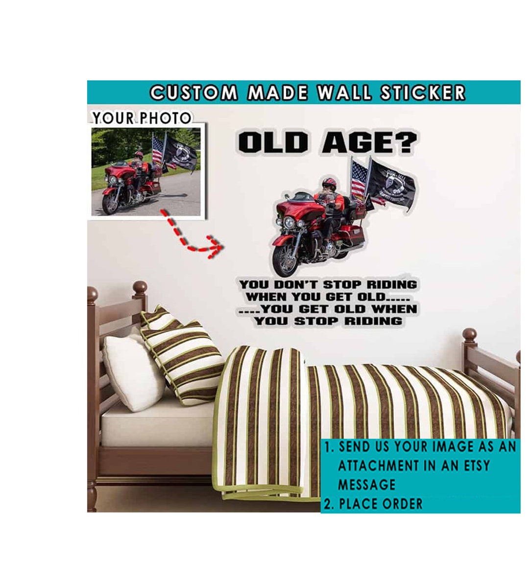 Biker Grandpas Gifts Motorcycle Personalized Wall Sticker, Old Man ...