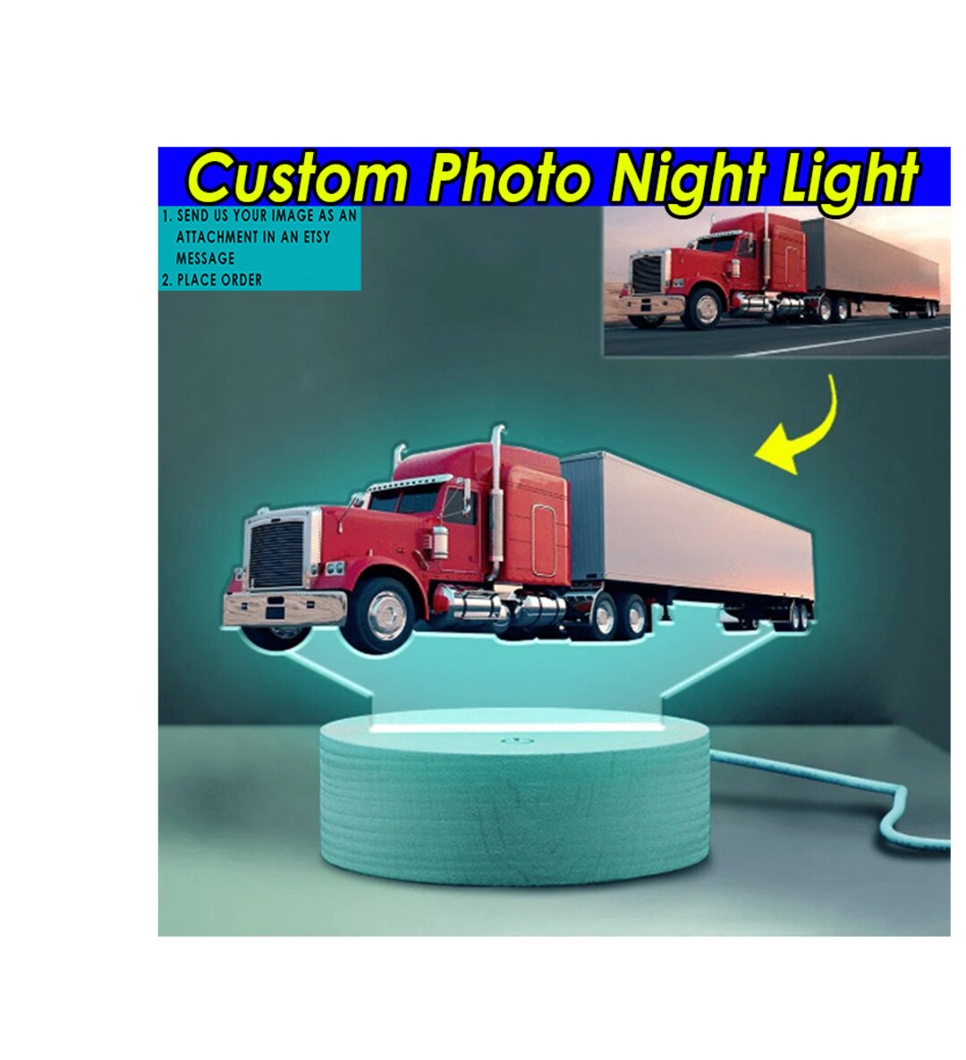 Semi Truck Trucker Gift Big Truck Personalized Printed Night Light ...
