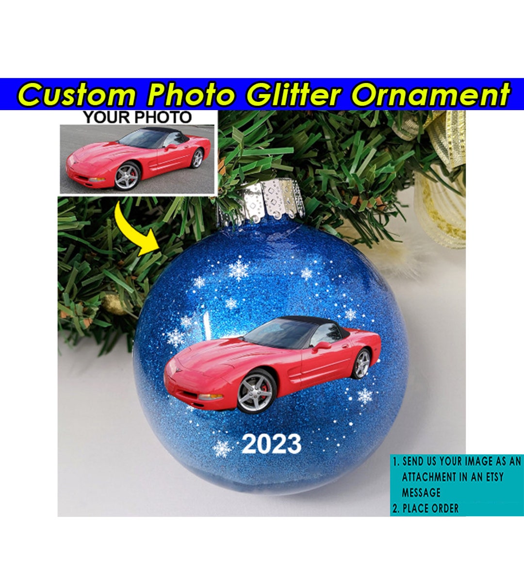 Vintage Classic Car Personalized Ornament, Glitter Plastic Ornament ...