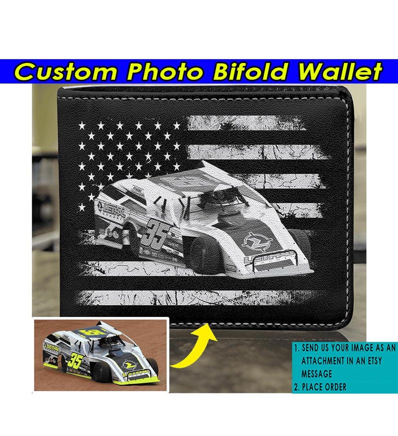 Dirt Track Racing Personalized Leather Men Bifold Wallet, Custom Dirt ...
