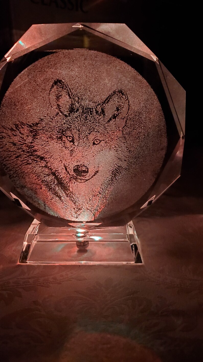 6" Crystal Light up Laser Engraved With Wolf Image - Etsy