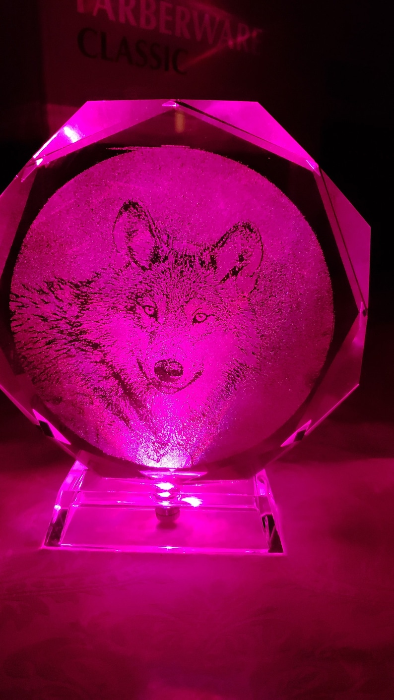 6" Crystal Light up Laser Engraved With Wolf Image - Etsy