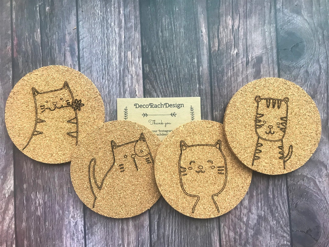 Cute Cat Drink Coaster Funny Cartoon Cat Round Cork Coaster Animal ...