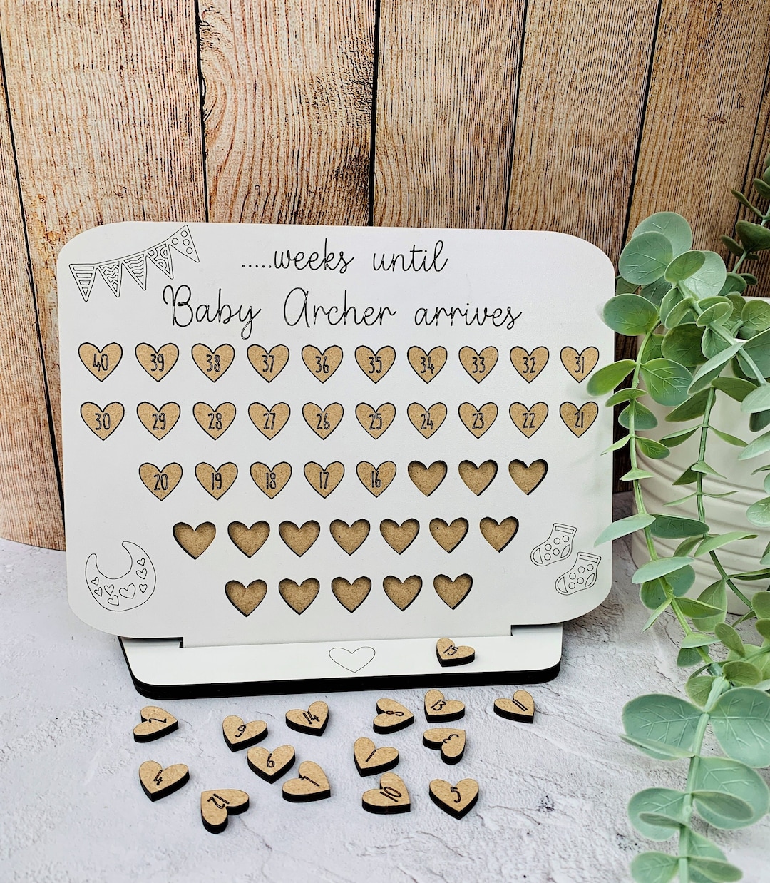 Countdown to Baby Arrival, Pregnancy Gift, Birth Announcement, Due Date ...