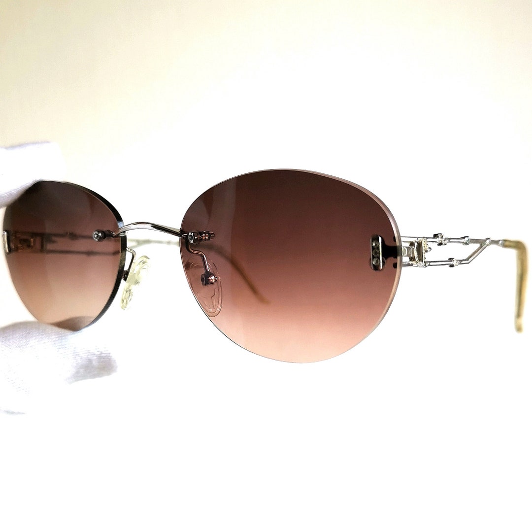 DIOR Vintage Sunglasses Rare Oval Silver Rimless Frameless Christian ...