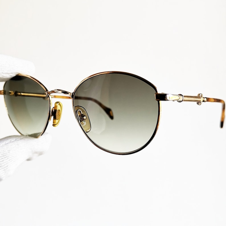 GUCCI Oval Sunglasses Vintage Gold Brown Horse Stirrup Rim Temples ...