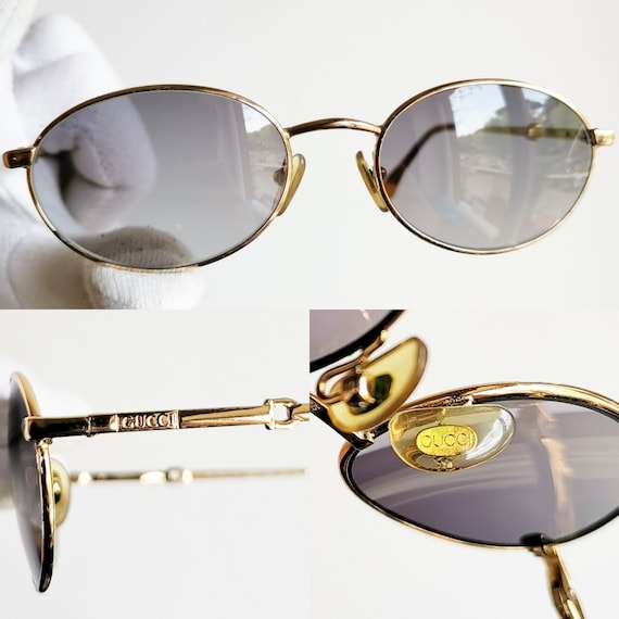 GUCCI oval sunglasses vintage rare gold plated horse … - Gem