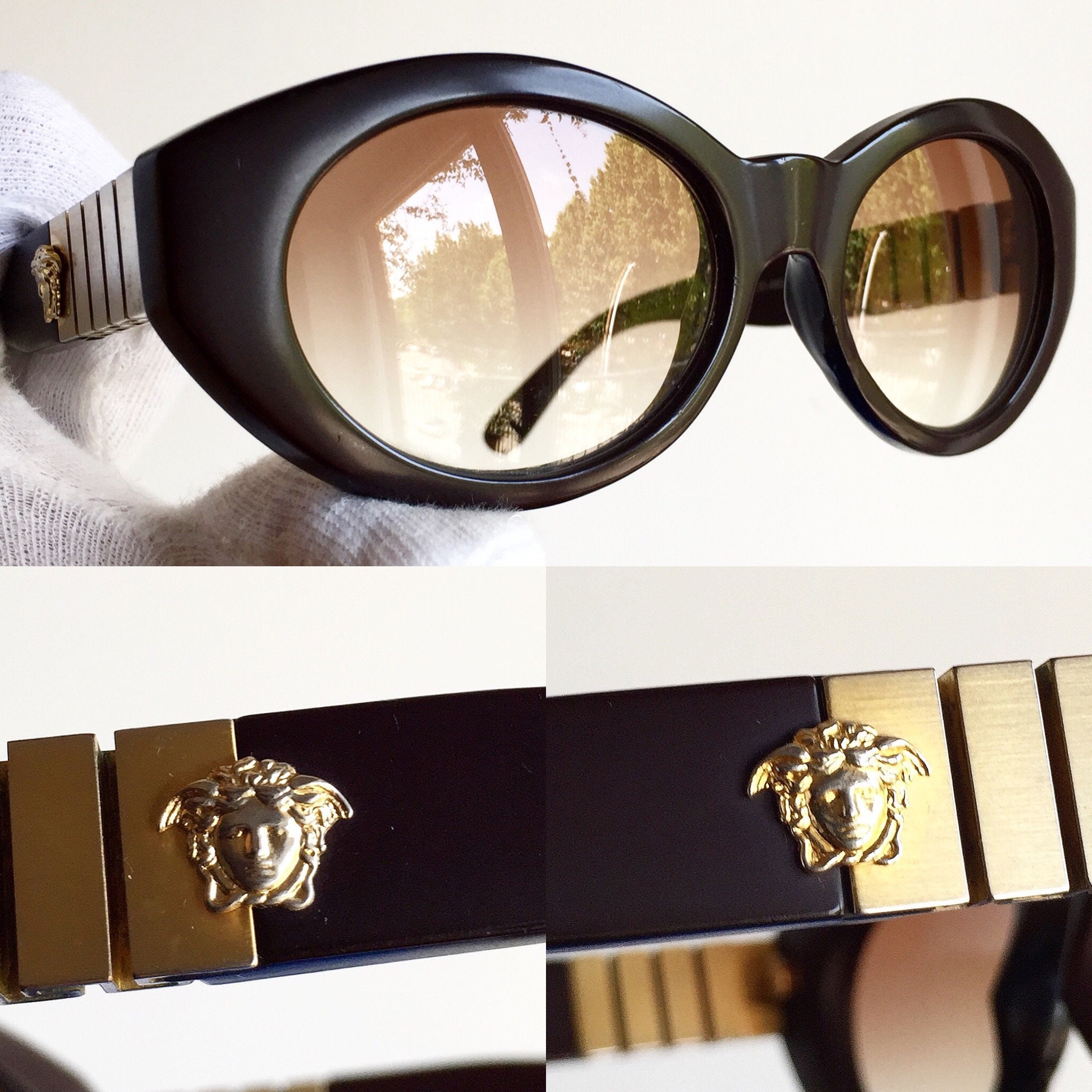 VERSACE Vintage Sunglasses Rare 480/B Oval Gold Greek Key VERSACE Vintage Sunglasses Rare 480/B Oval Gold Greek Key