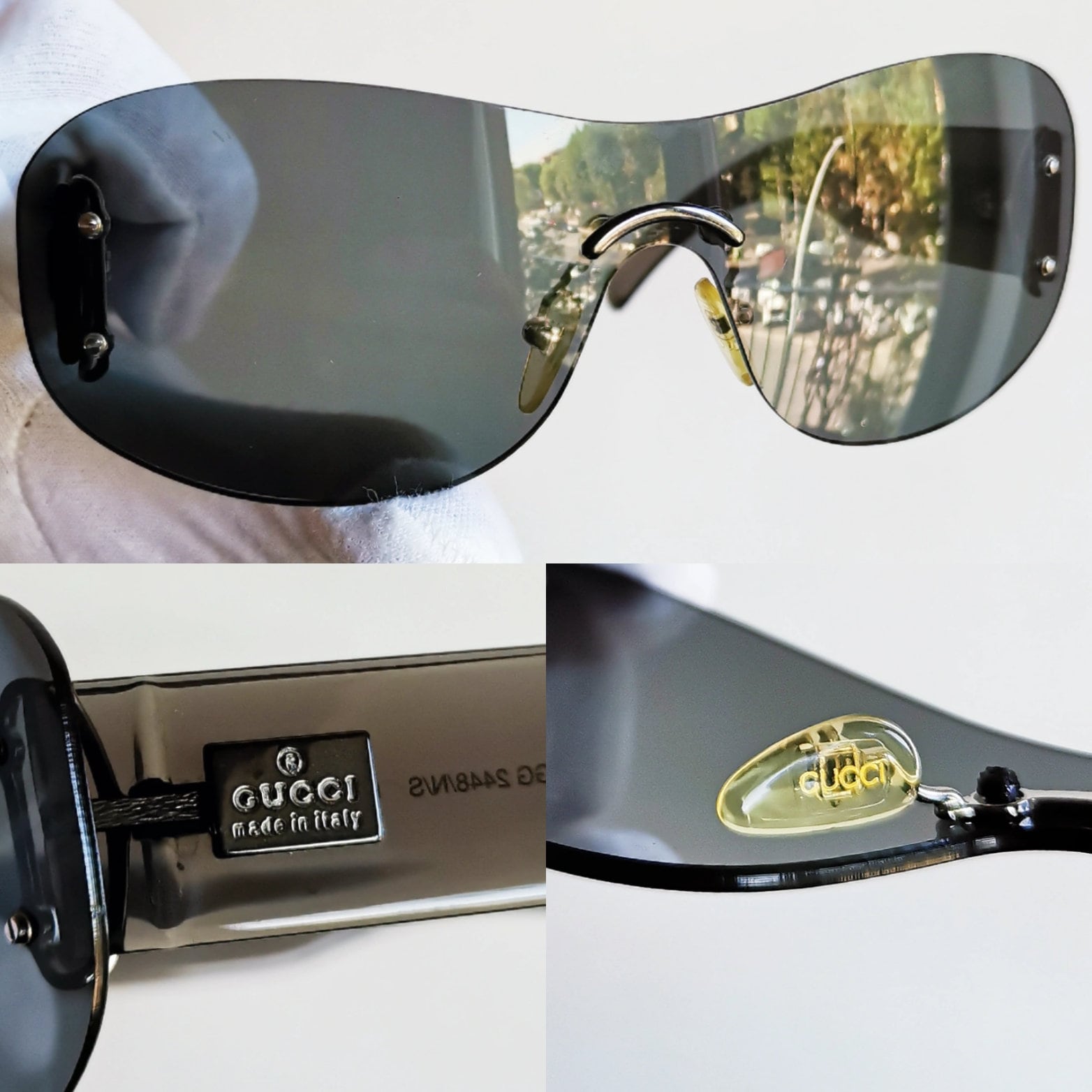 GUCCI Vintage Sunglasses Rare Gray Silver Clear Mask GG2448 GUCCI Vintage Sunglasses Rare Gray Silver Clear Mask GG2448