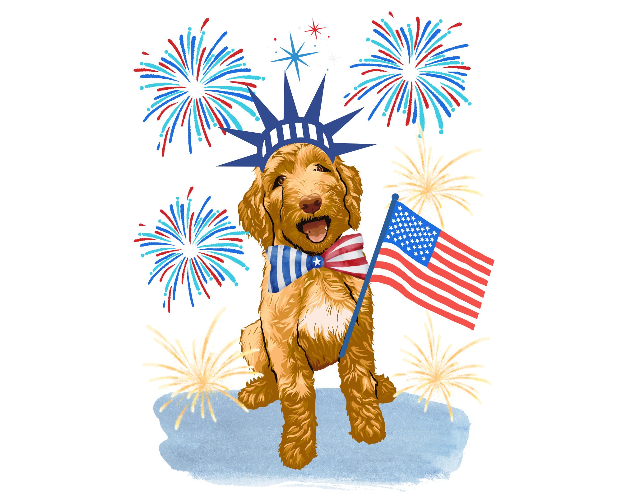 Golden Doodle Red White and Blue Flag Fourth of July PNG Digital ...