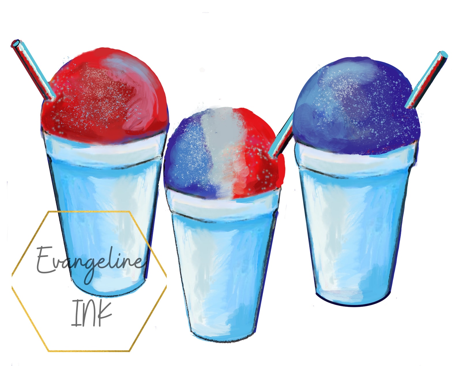 Watercolor Red White and Blue Snowball Trio 4th of July Png Sublimation ...