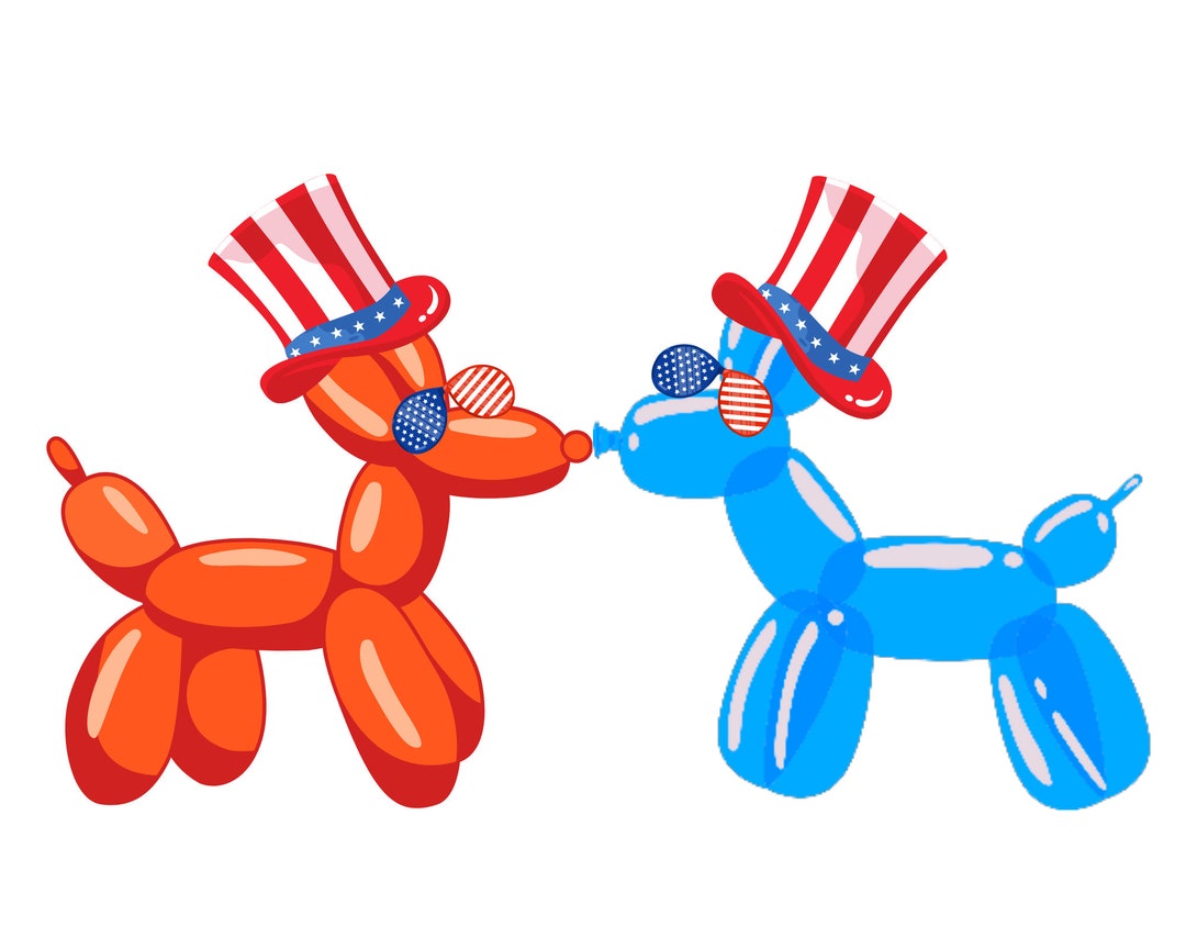 Fourth of July Kissing Balloon Dog With Hats Red White and Blue ...