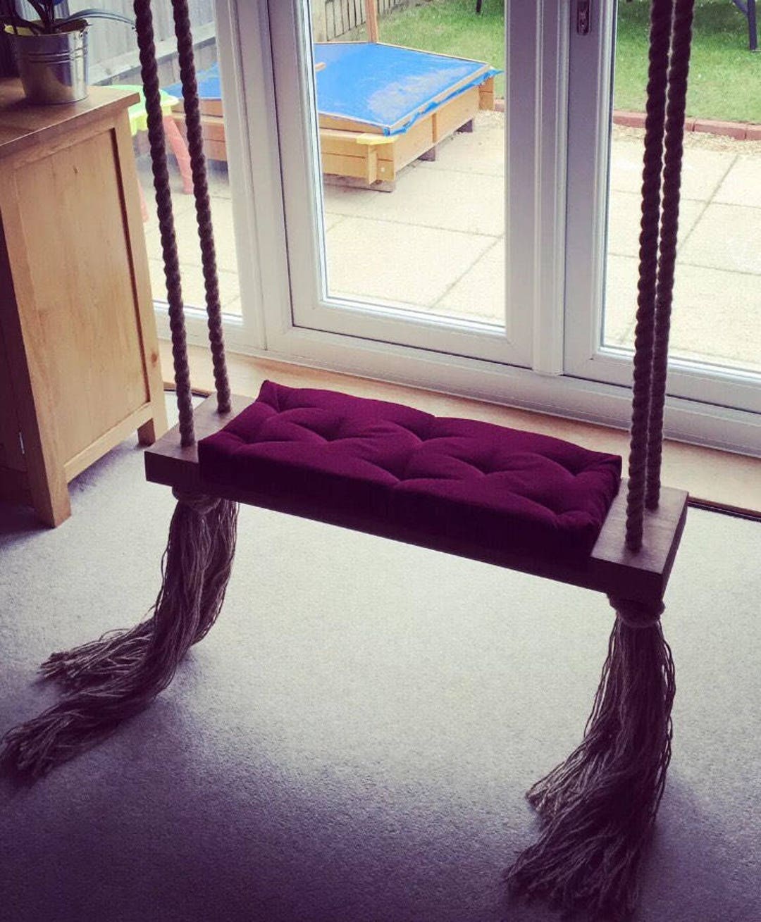 Burgundy Adult Wood Swing: Handmade Indoor Outdoor Decor - Etsy