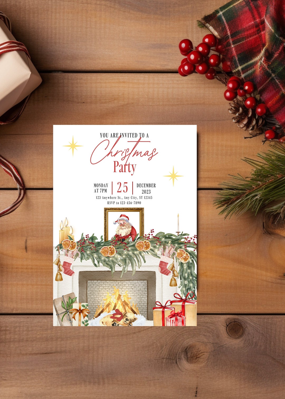 Santa Christmas Party Invitation Christmas Invite Instant - Etsy