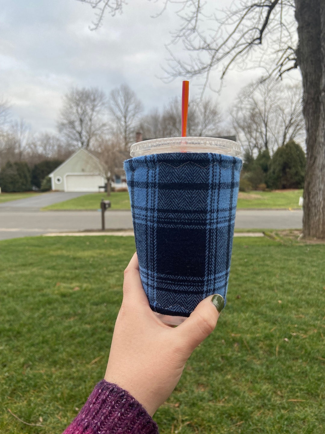 Blue Flannel Coffee Cozy Iced Coffee Cozy Sleeve - Etsy