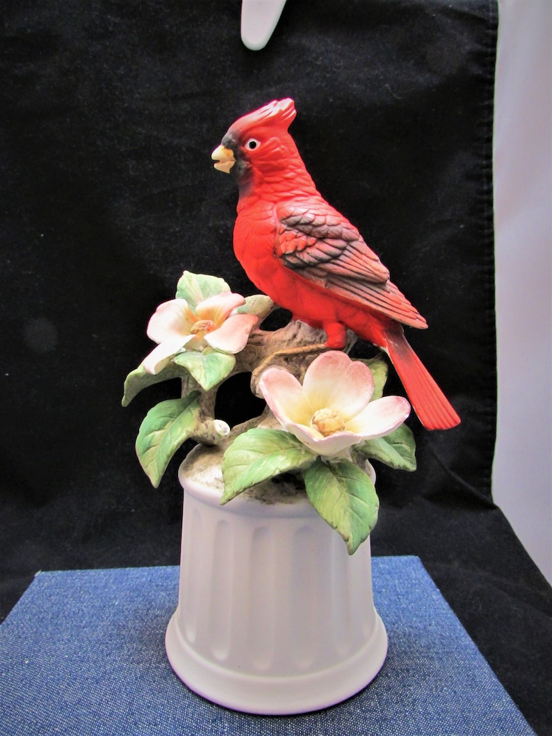 Two Bright Red Porcelain Cardinals Figurines Standing on - Etsy