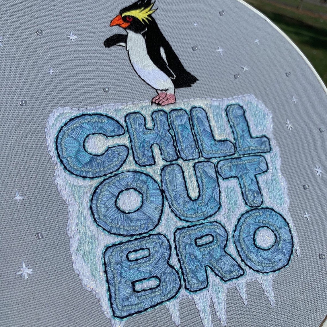Chill Out Bro Handmade Penguin Embroidery - Etsy