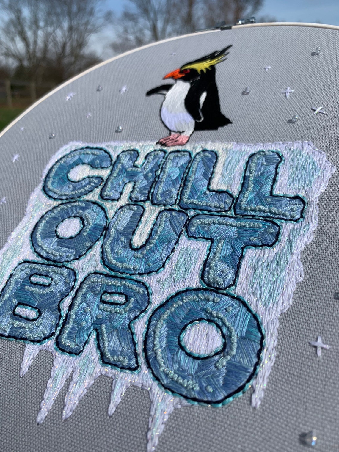 Chill Out Bro Handmade Penguin Embroidery - Etsy