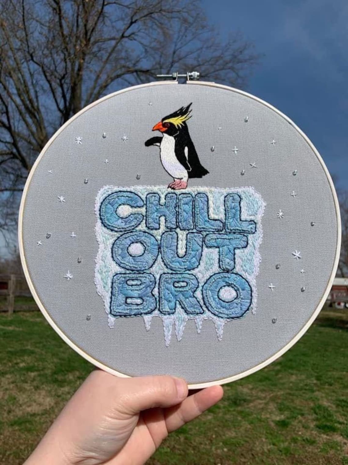 Chill Out Bro Handmade Penguin Embroidery - Etsy