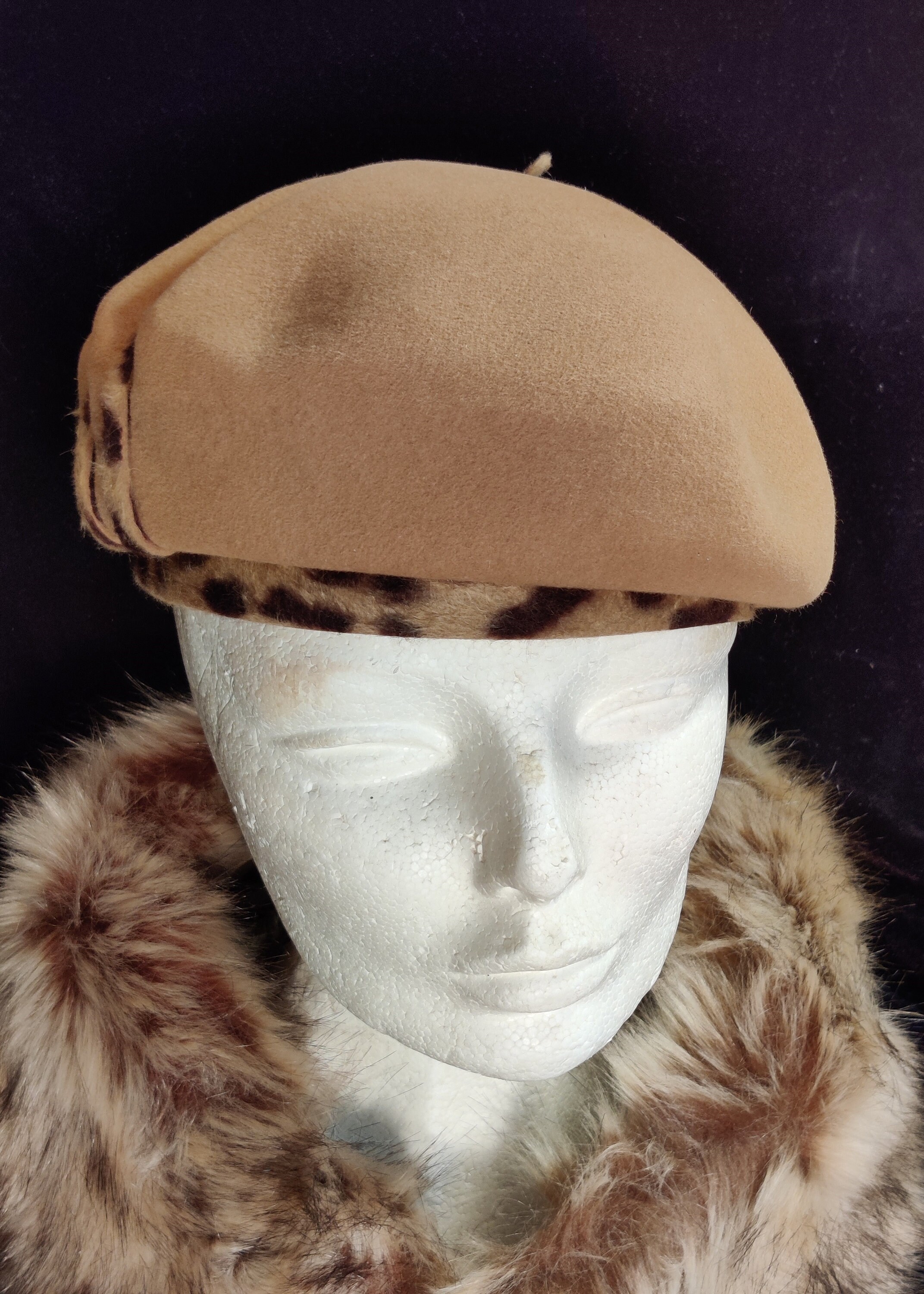 Molded Felt Beret for Women With Leopard Pattern, Beige Ladies Felt Hat ...