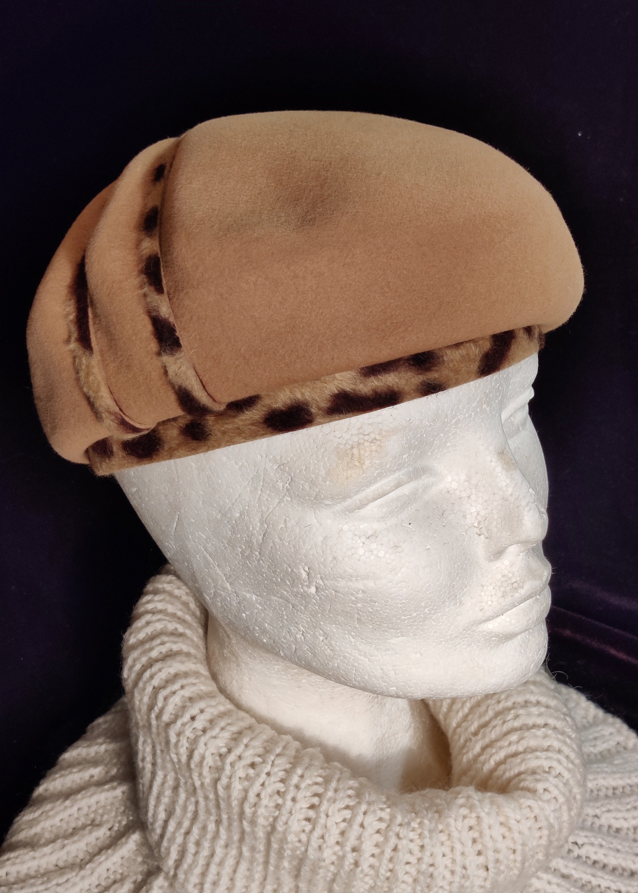 Molded Felt Beret for Women With Leopard Pattern, Beige Ladies Felt Hat ...