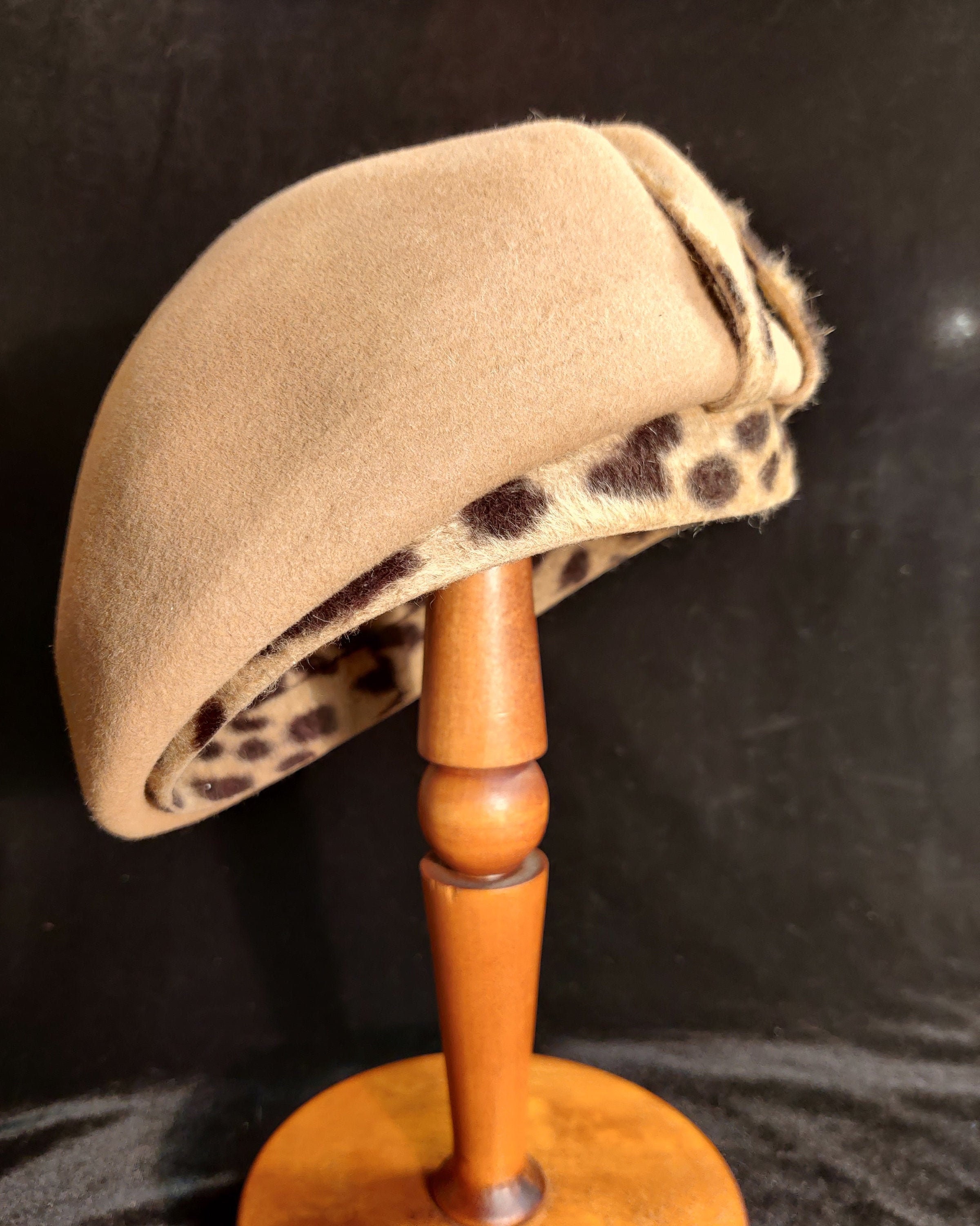 Molded Felt Beret for Women With Leopard Pattern, Beige Ladies Felt Hat ...