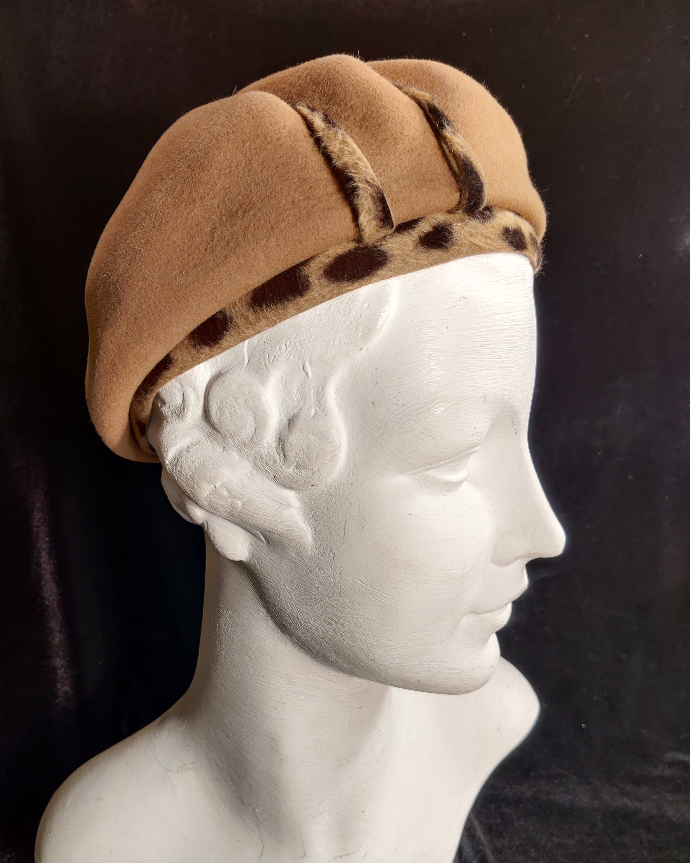 Molded Felt Beret for Women With Leopard Pattern Beige Ladies - Etsy UK