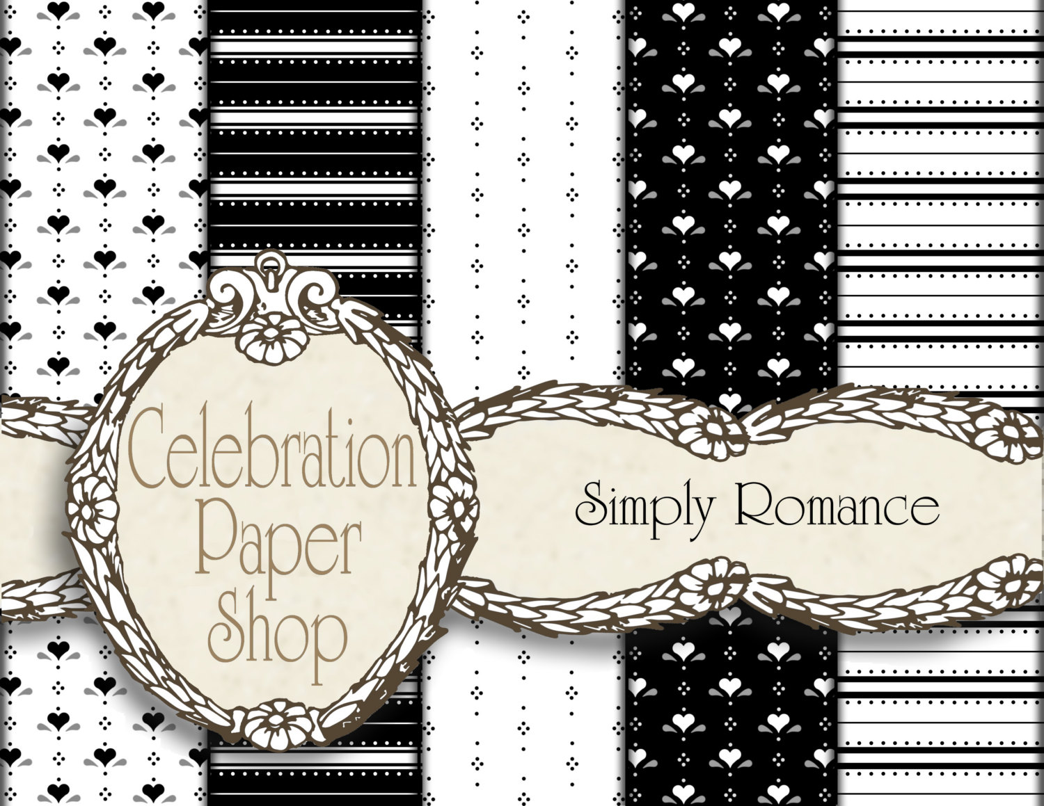 Black and White Digital Paper, Scrapbook Paper, Digital Download for ...