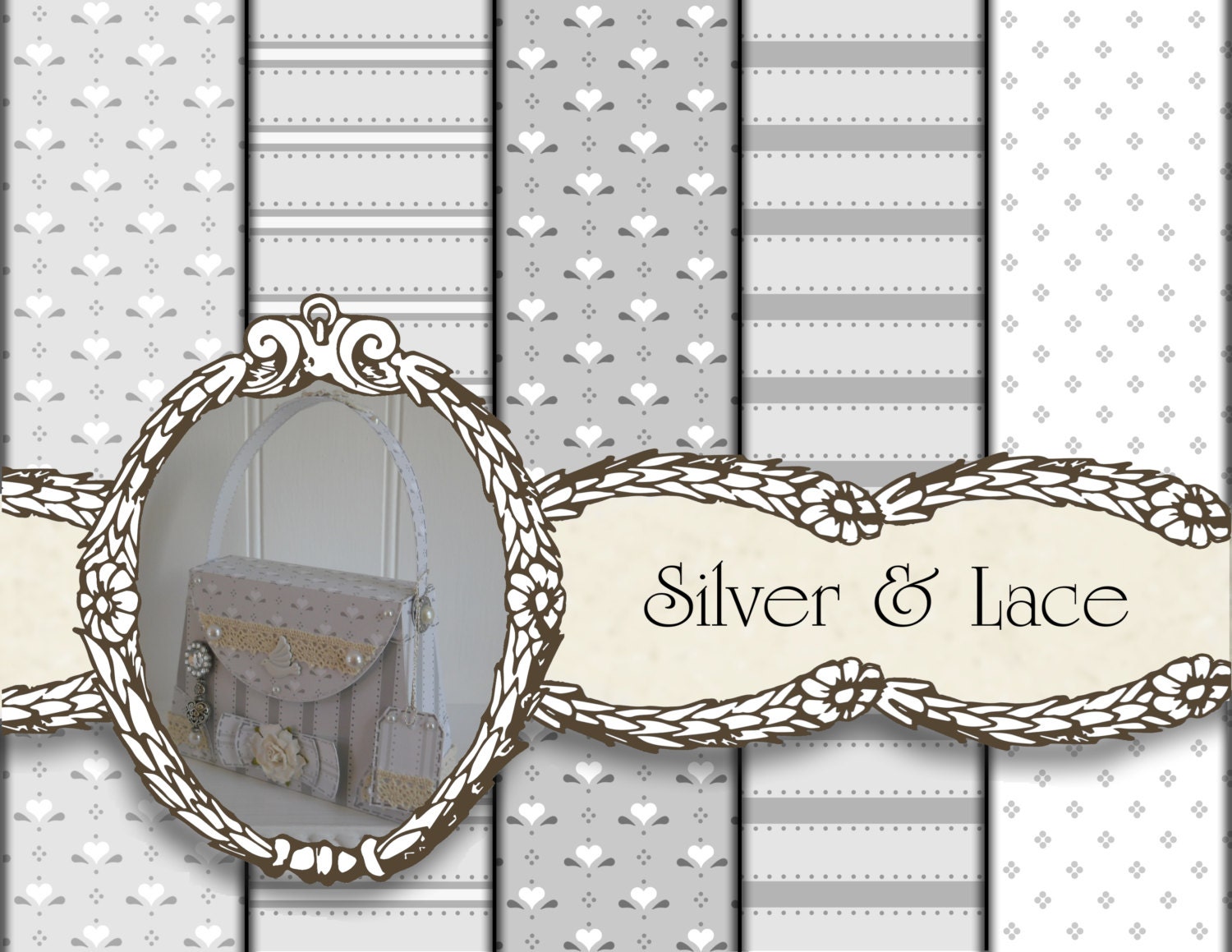 Silver Wedding Anniversary, Gray Digital Paper, Scrapbook Paper for ...