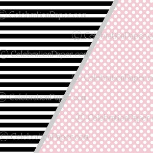 Polka Dot Digital Paper, Paris Theme, Pink and Black Digital Paper ...