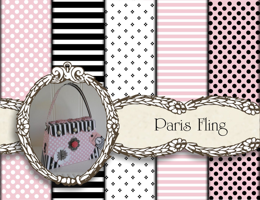 Polka Dot Digital Paper, Paris Theme, Pink and Black Digital Paper ...