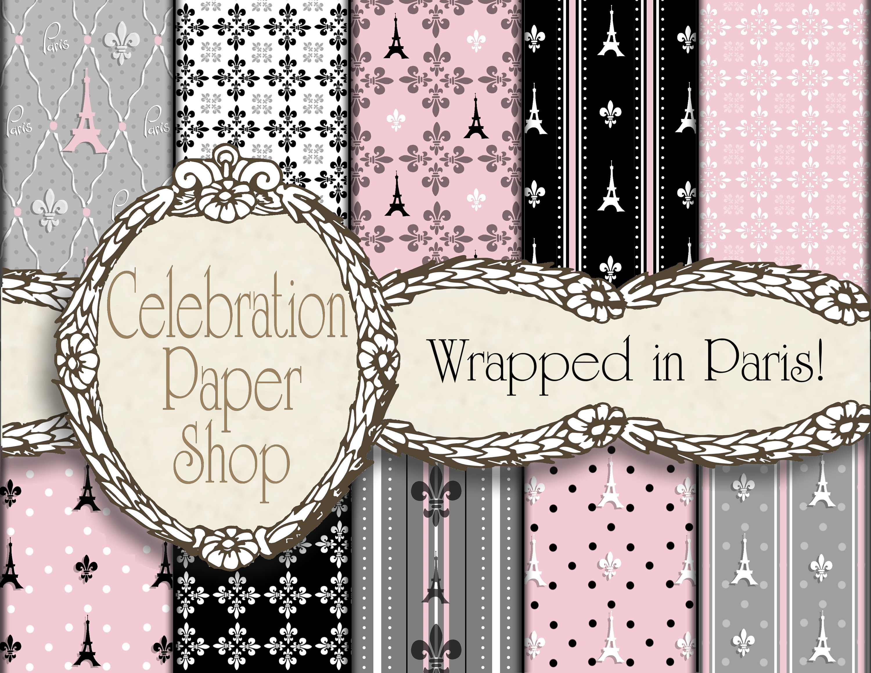 Paris Digital Paper Eiffel Tower Fleur De Lis (Instant Download) - Etsy