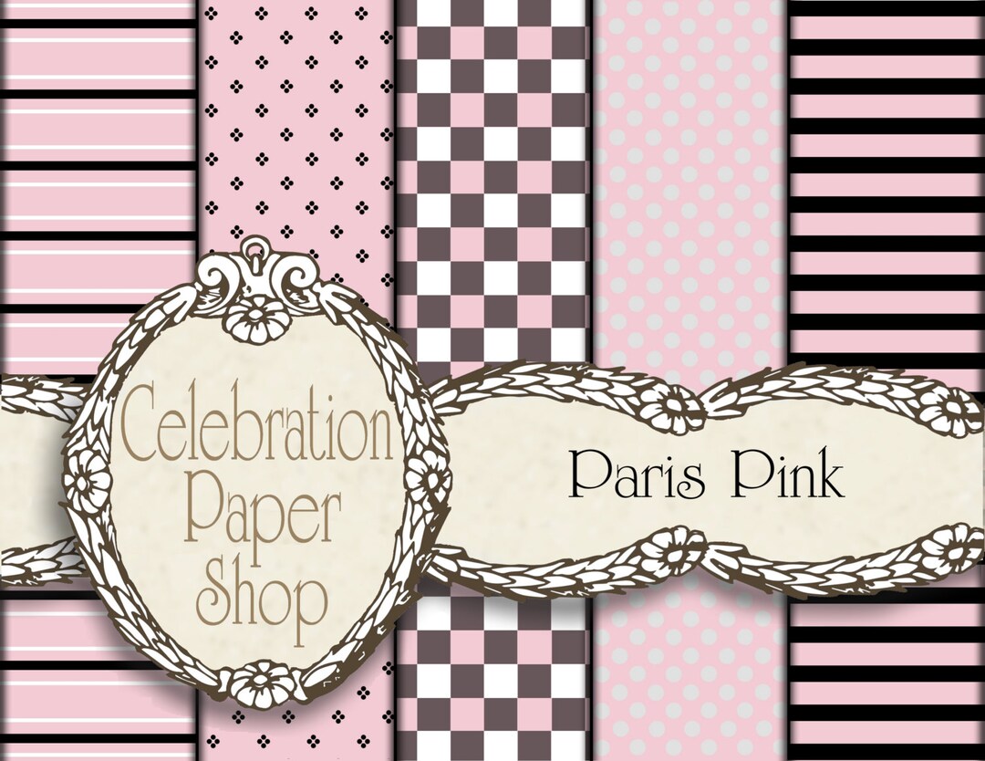 Paris Digital Paper, Paris Theme, Black Digital Paper, Pink Digital ...