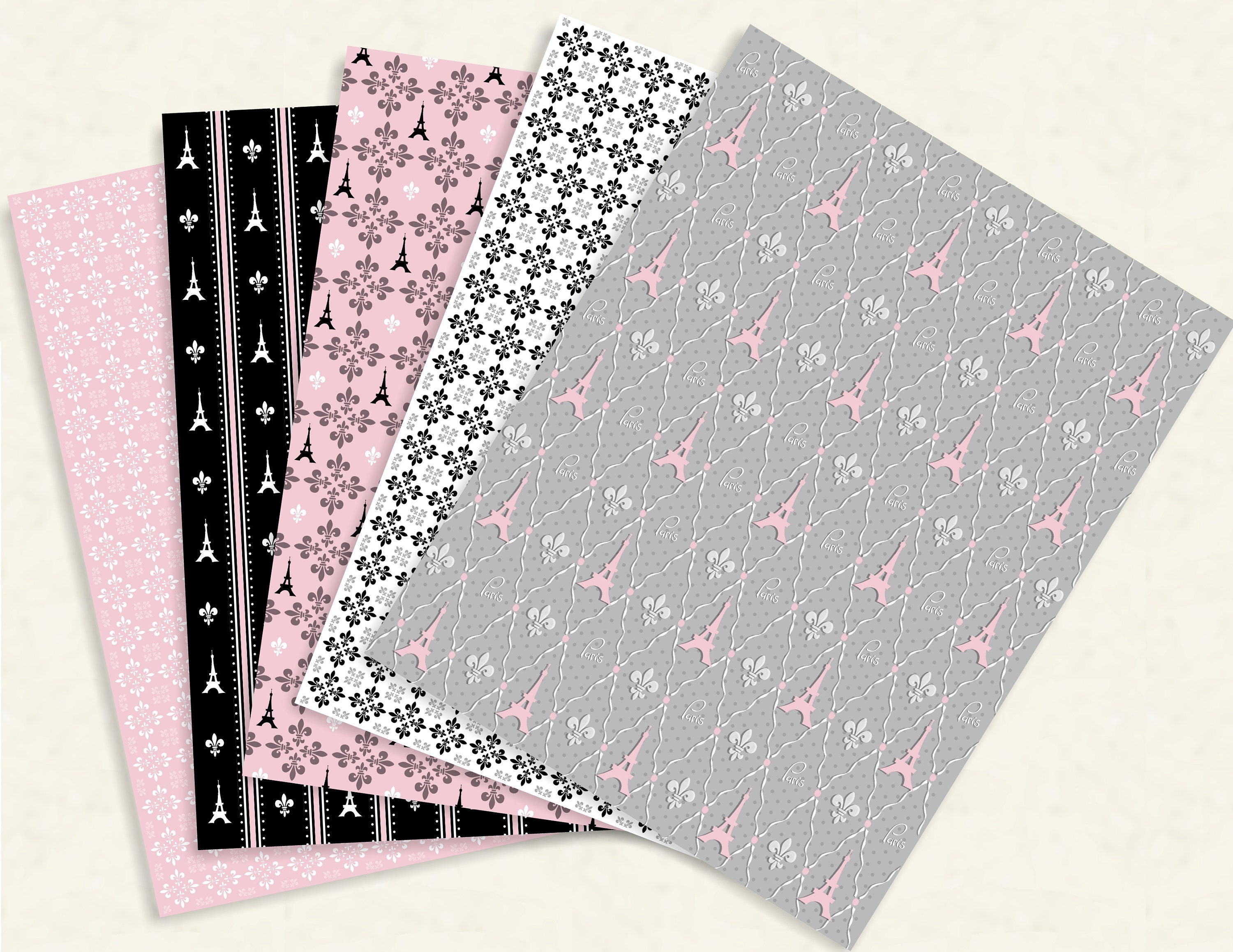 Paris Digital Paper Eiffel Tower Fleur De Lis (Instant Download) - Etsy