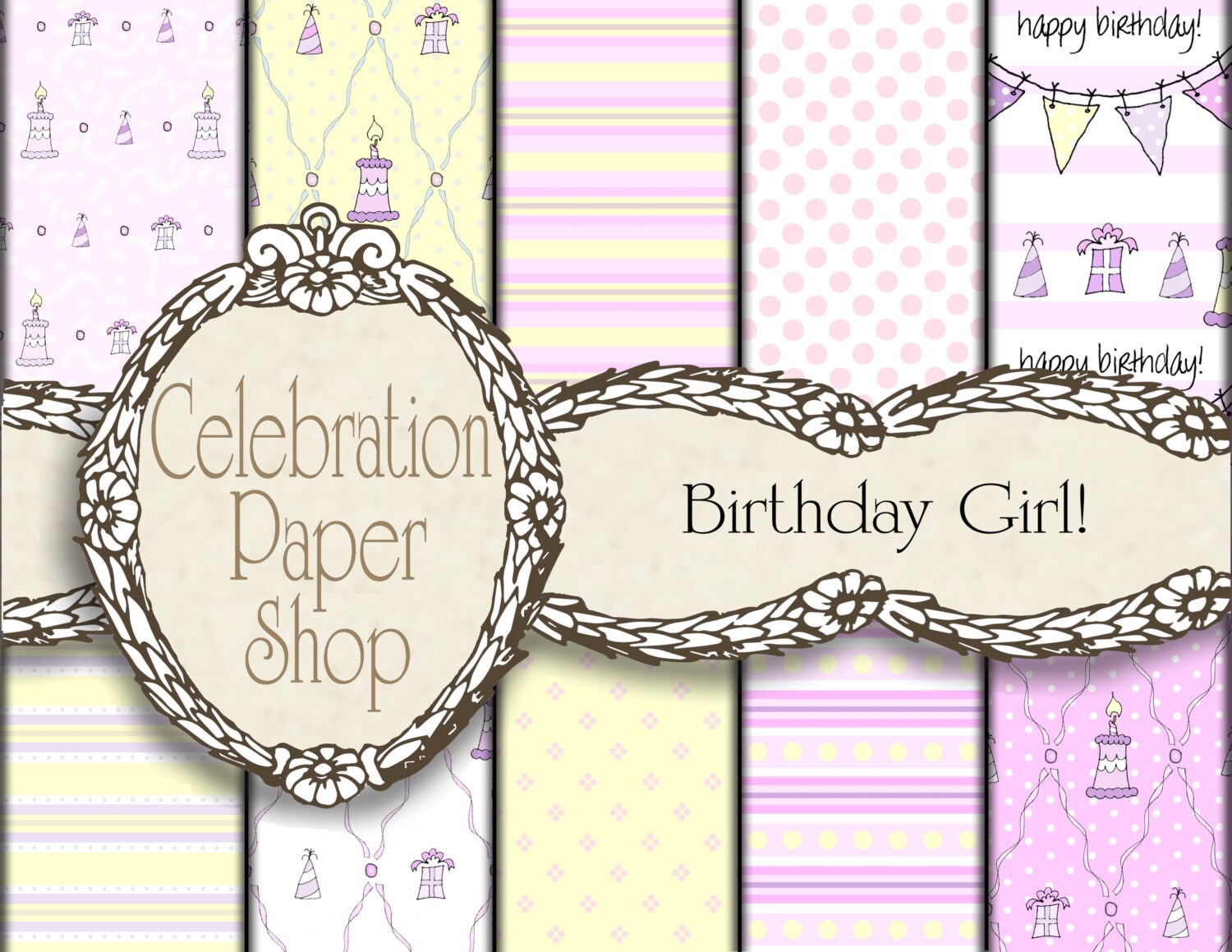 Girl Digital Paper, Birthday Digital Paper, Happy Birthday Digital ...