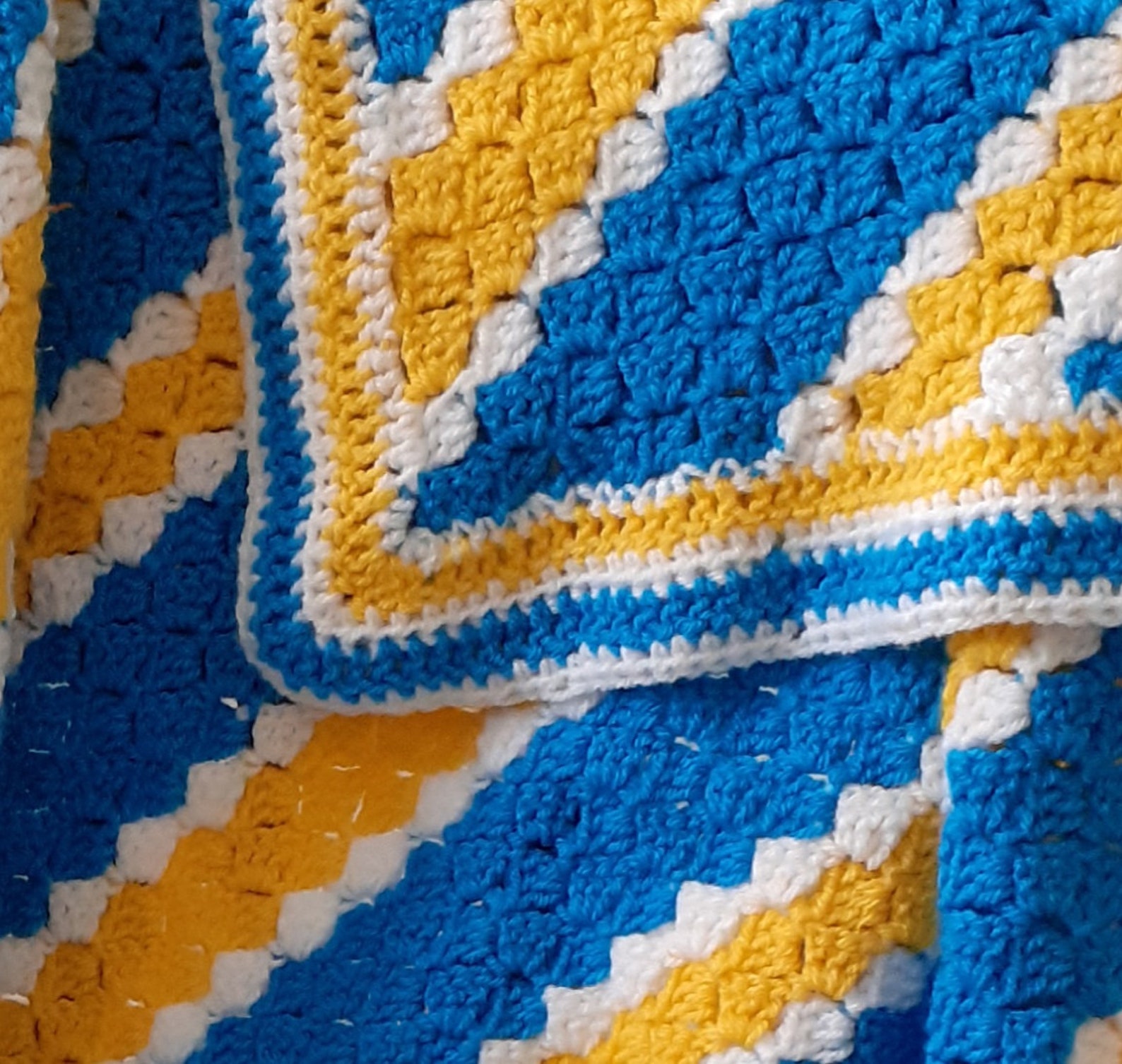 Handmade Crocheted Blanket Blue White and Yellow Diagonal - Etsy