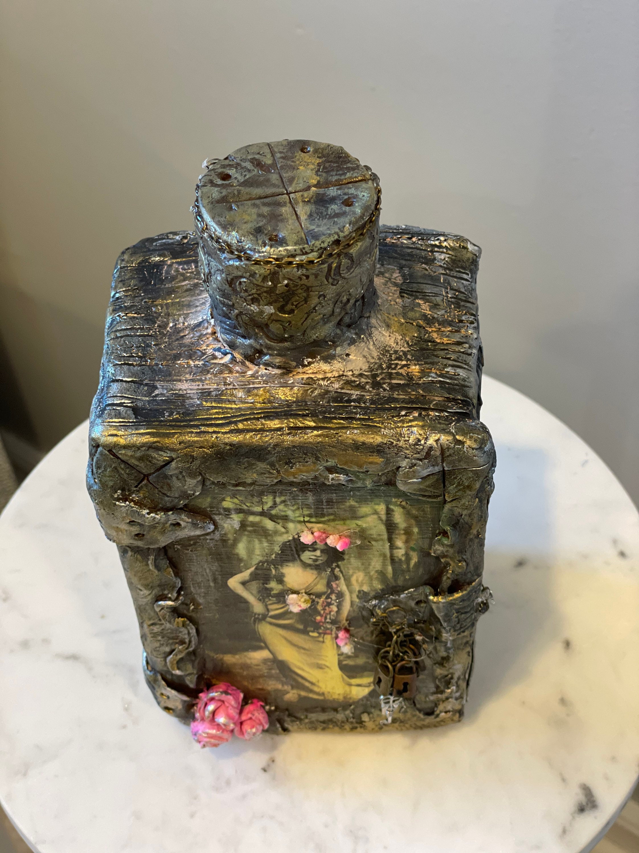 Decorated Book, Antique Book. Bottle Art. Home Decor. Altered Bottle ...