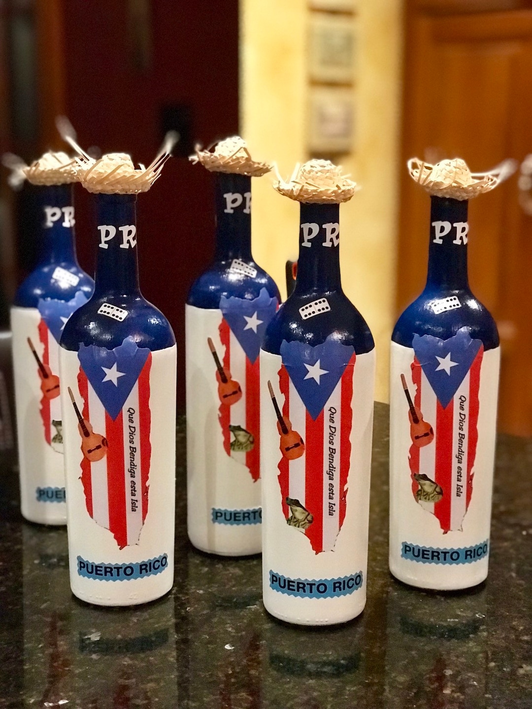PUERTO RICO Que Dios Bendiga Puerto Rico Decorated Boricua Bottle ...