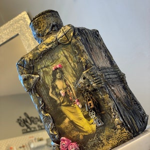 Decorated Book, Antique Book. Bottle Art. Home Decor. Altered Bottle ...