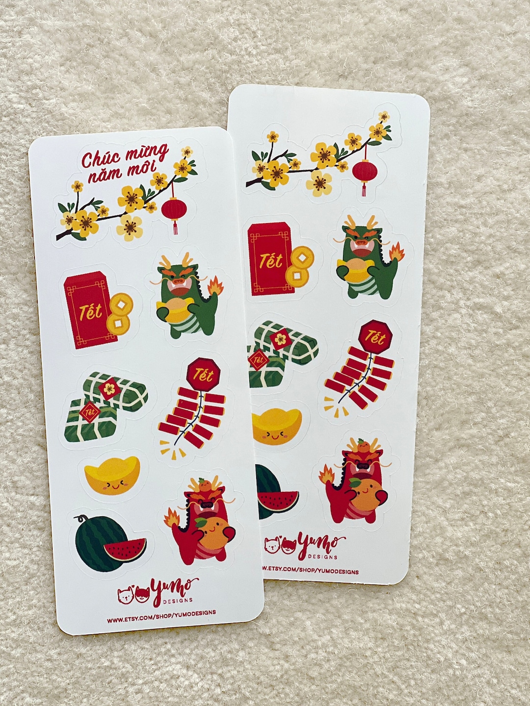 Tet Lunar New Year of the Dragon Sticker Tall Sheet New Year Stickers ...