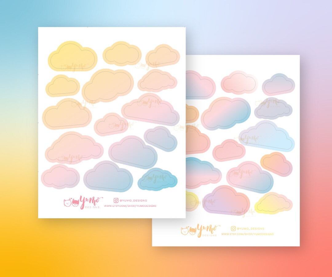Cotton Candy Ombre Clouds Dreamy Sticker Sheet Transparent or White ...