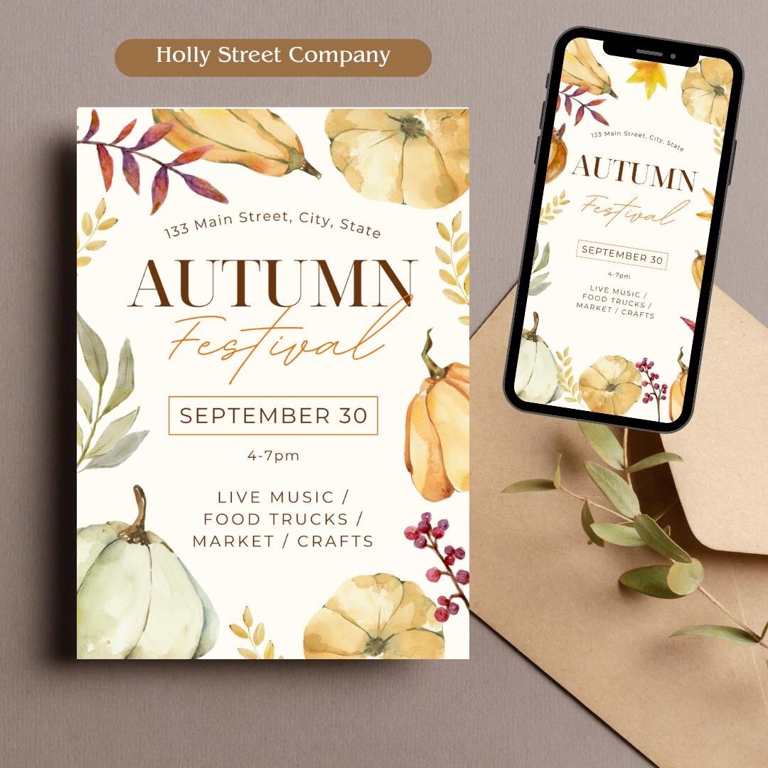 Autumn Festival Editable Invitation Fall Party Invite Digital Download ...